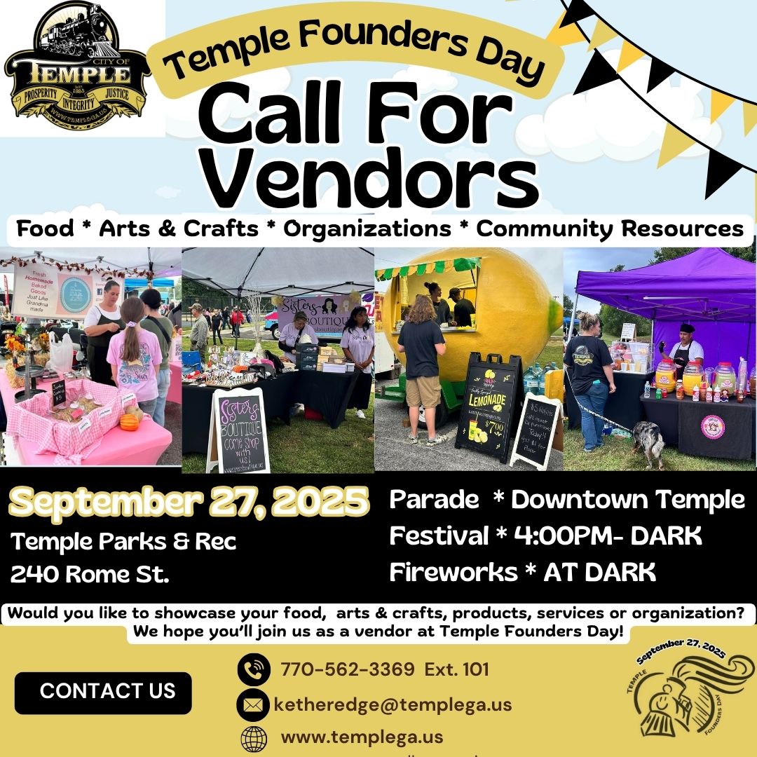Temple Founders Day Call for Vendors: September 27, 2025 | Temple GA
